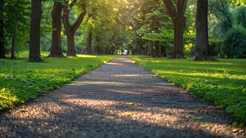 Tranquil Walk: a Scenic Footpath Surrounded by Trees in the Park Stock ...