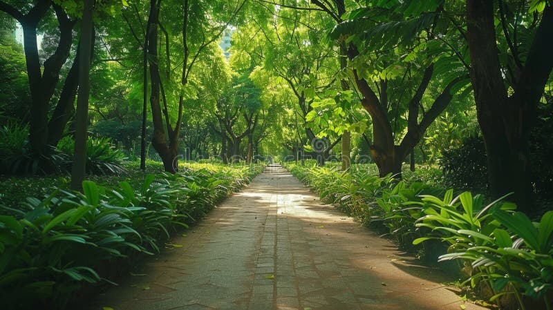 Tranquil Walk Trail in Public Park Surrounded by Lush Green Trees and ...