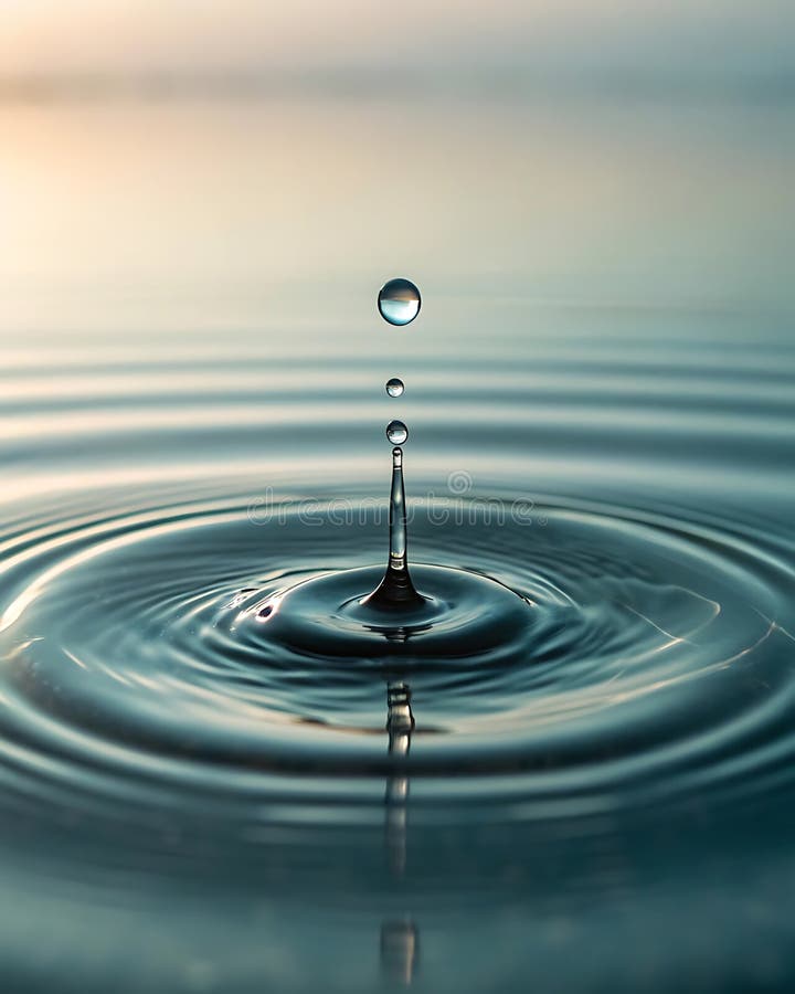 Tranquil Water Drop Creating Endless Ripples in Calm Water Surface ...