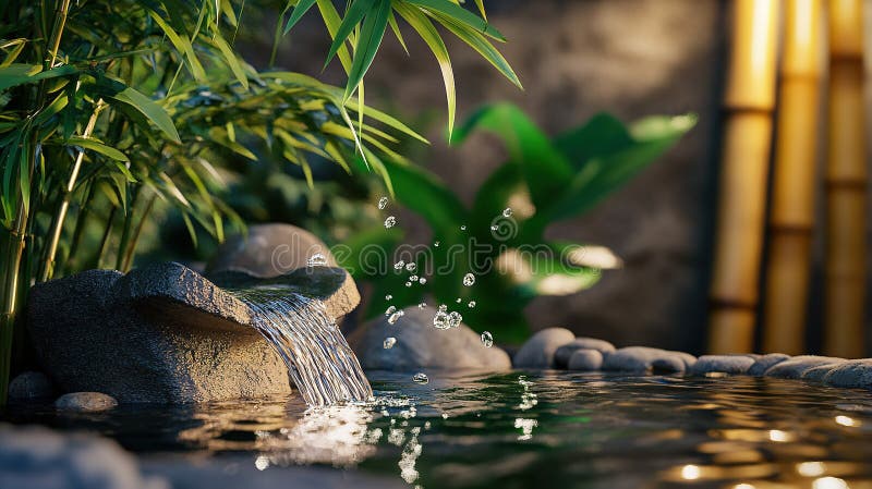 A Tranquil Water Feature with Cascading Flow and Lush Greenery in a ...