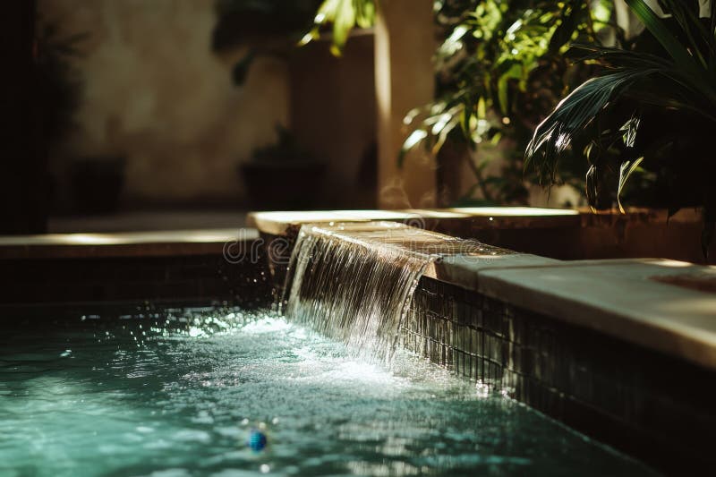 Tranquil Water Feature with Gentle Waterfall in a Lush Green Garden ...