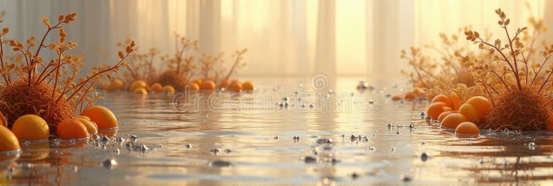 Tranquil Water Scene with Oranges and Soft Morning Light Stock Image ...