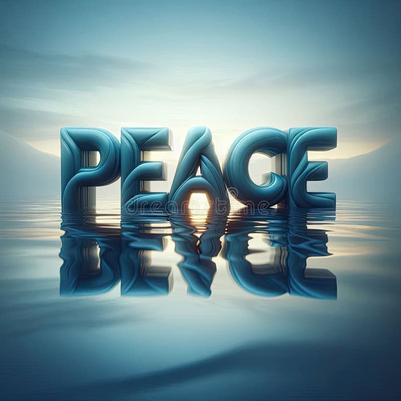 Tranquil Water Scene with Peace Message Stock Illustration ...