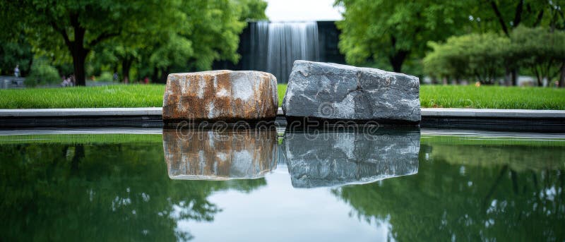 Tranquil Water Scene Waterfall Two Large Rocks Stock Photos - Free ...