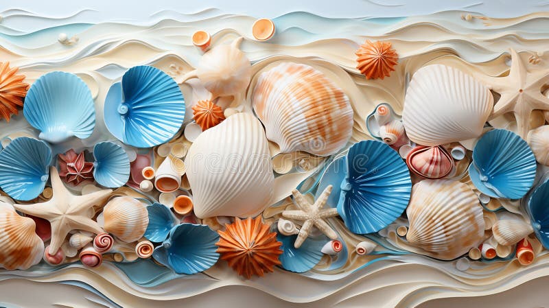 Tranquil Watercolor Waves and Seashells Forming a Seamless Pattern ...