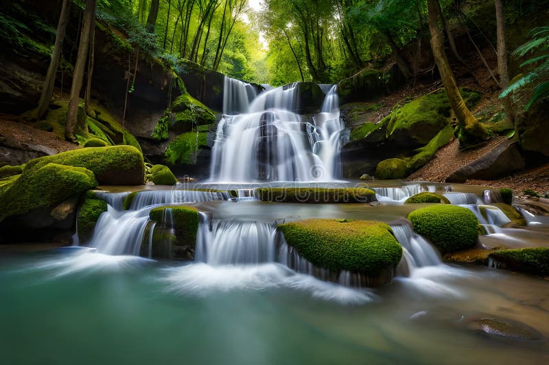 A Tranquil Waterfall Cascading into a Crystal-clear Pool in a Lush ...