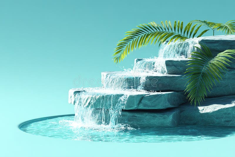 Tranquil Waterfall Cascading Over Stone Steps with Lush Greenery in a ...