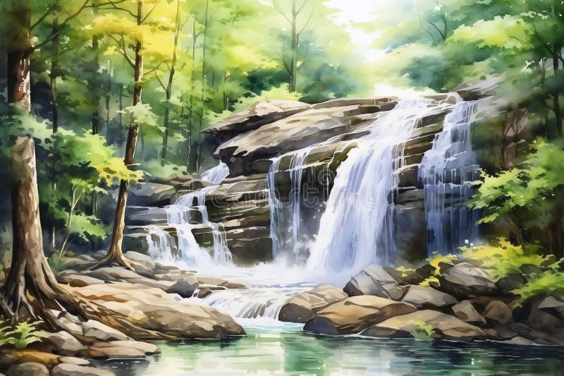 Tranquil Waterfall in the Forest Self Care Background Stock ...