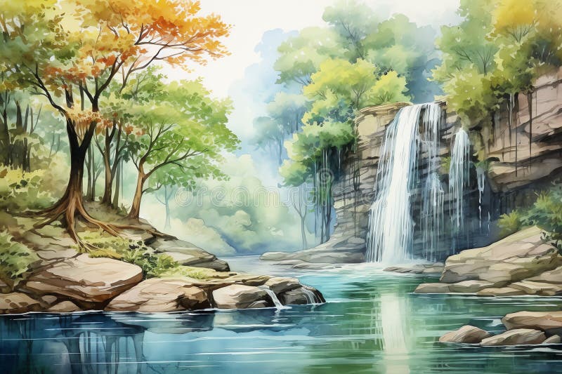 Tranquil Waterfall in the Forest Self Care Background Stock ...