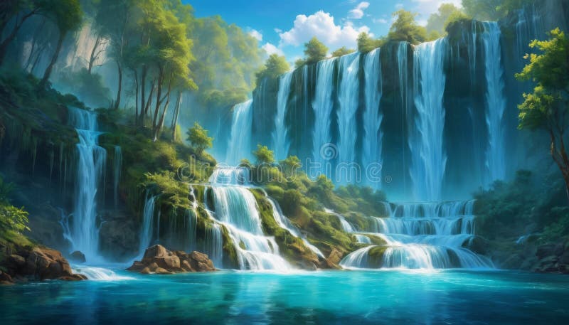 Tranquil Waterfall Oasis stock photo. Image of scenic - 314554450