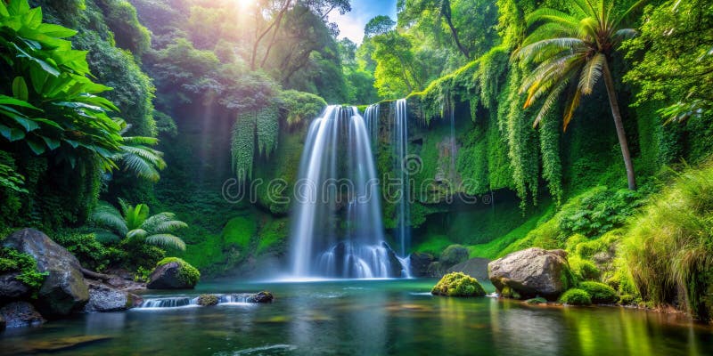 Tranquil Waterfall Oasis Surrounded by Lush Greenery in Calm Nature AI ...