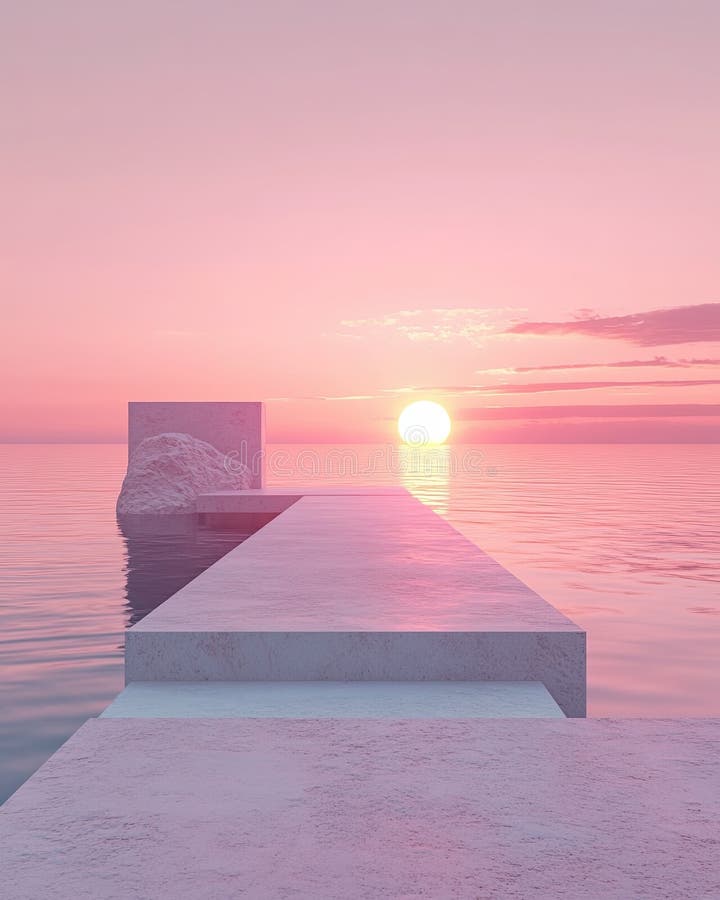 Tranquil Waterfront View during Sunset with Calm Waters and Soft Pastel ...