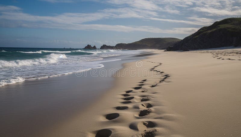 Tranquil Waters Edge, Blue Wave Pattern, Sandy Footprint, Idyllic ...