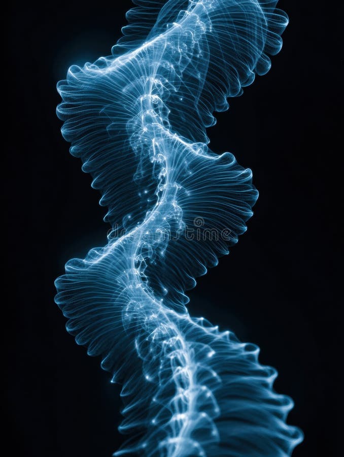 Calm Wave of Blue Light Forms a Flowing Shape Reminiscent of a Spinal ...