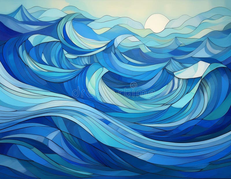 A Calming Blue and Green Geometric Pattern with Layered Squares and ...