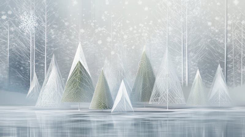 A Tranquil Winter Forest Showcases Abstract Christmas Trees Crafted ...