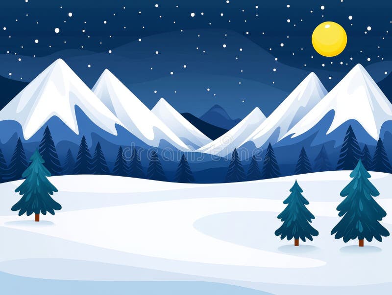 A Tranquil Winter Scene with Mountains, Snow, and the Sun Setting ...