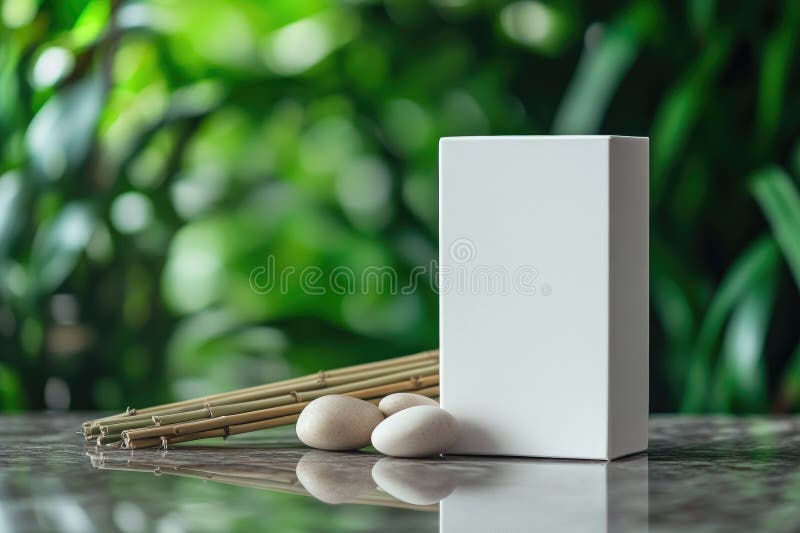 Tranquil Zen Concept with White Box, Pebbles, and Bamboo on Marble ...