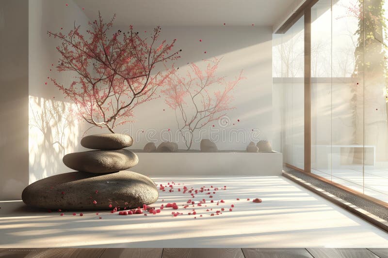 Minimalist Zen Space with Cherry Blossoms AI Generated Stock ...