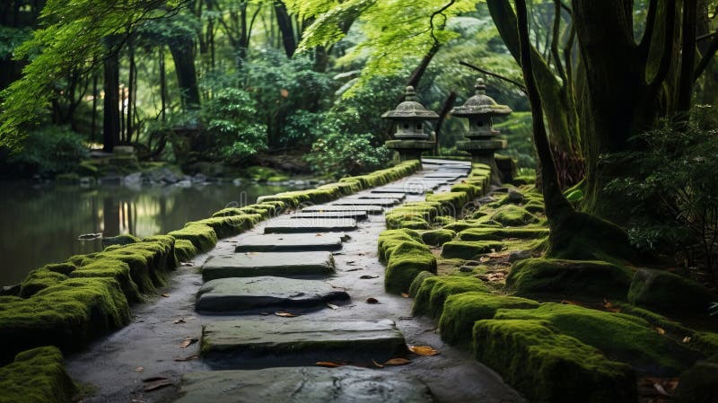 AI Illustration of a Lengthy Stone Path Weaving through a Lush Green ...