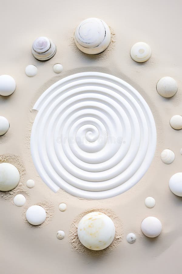 Tranquil Zen Rock Garden with Circular Patterns in White Sand, Serene ...