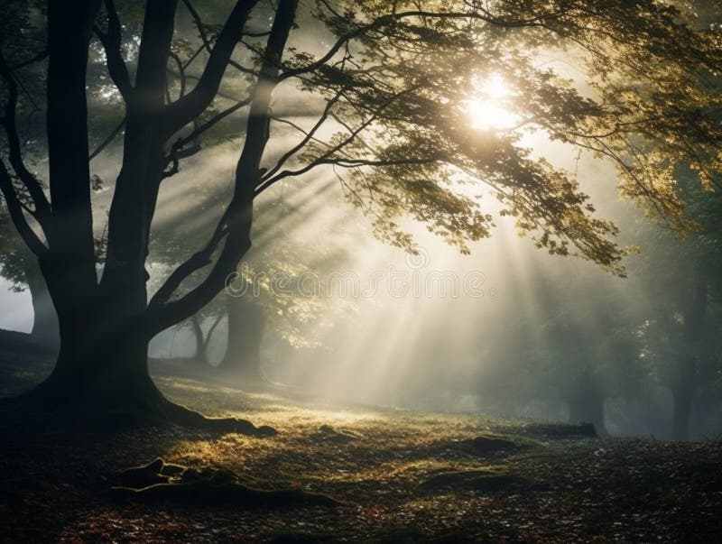 The Tranquility of a Mist-covered Forest at Dawn 7 Stock Illustration ...