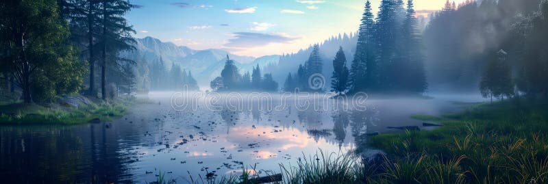 Tranquility of a Misty Morning in the Mountains Stock Image - Image of ...