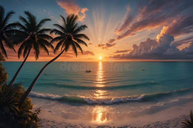 Tranquility in Paradise at Sunset on Key West Beach Stock Illustration ...