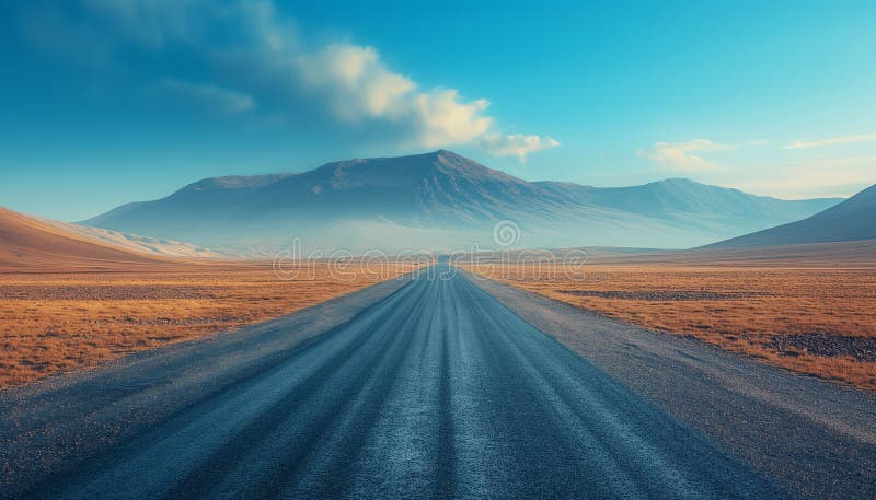 Open Road in a Vast Desert with Distant Mountains Stock Image - Image ...