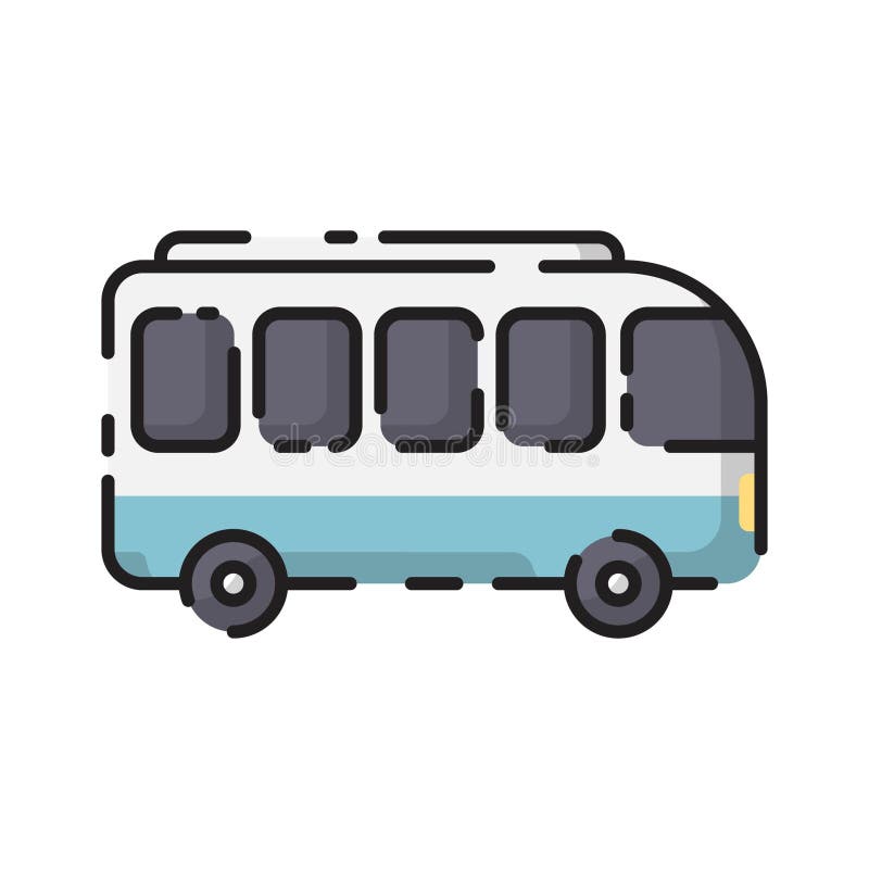 Cute White Minibus Car Flat Design Cartoon Stock Vector - Illustration ...