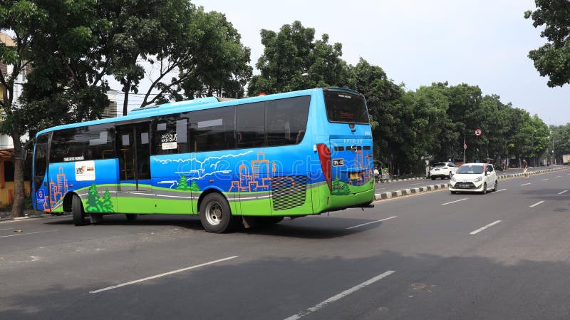 Trans Bandung Bus that is Passing on the Road, Bandung Indonesia ...