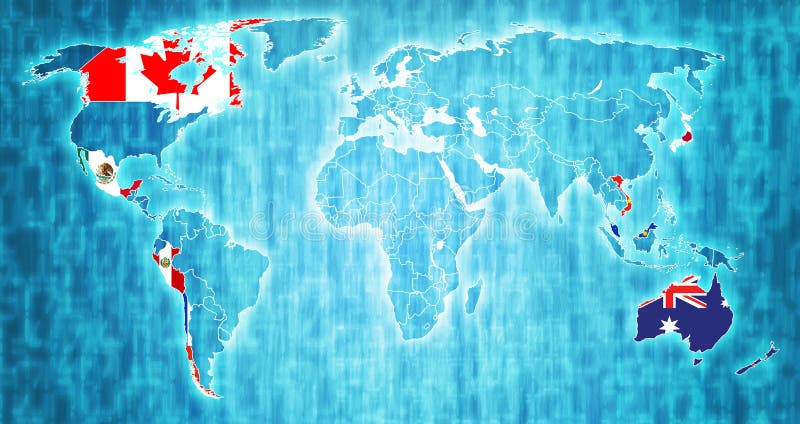 Trans-Pacific Partnership Territory on World Map Stock Illustration ...