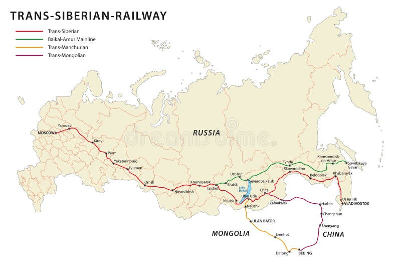 Trans Siberian Railroad Map Stock Illustration - Illustration of ...