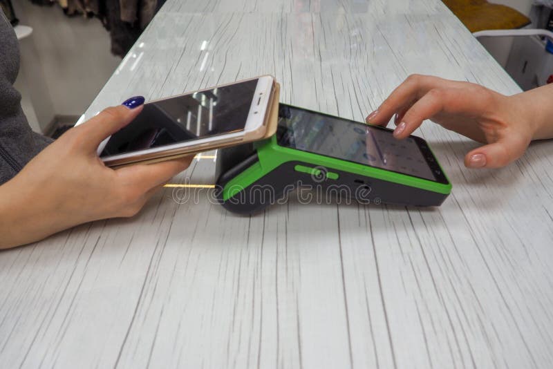 Transaction of Funds from a Mobile Phone To a Payment Terminal Stock ...