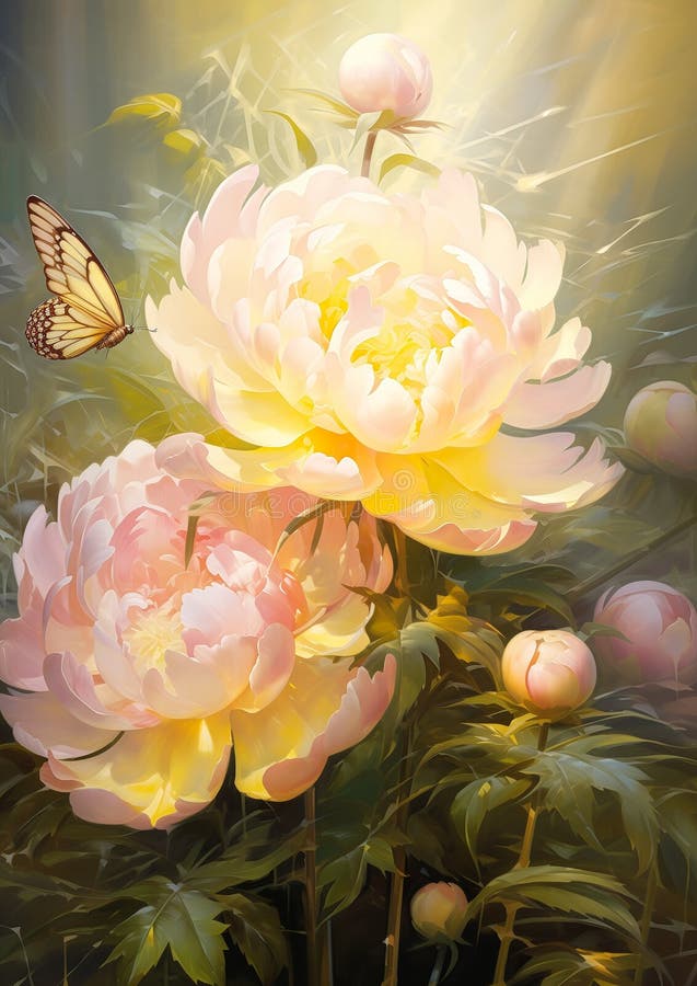 Transcendent Beauty: a Springtime Dance of Butterflies and Peoni Stock ...
