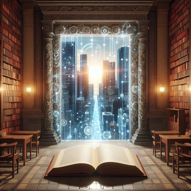 Ancient To Modern: the Doorway between Library and City. Stock ...