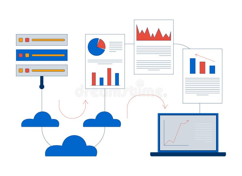 Transfer Data Analytics from Server To Laptop 2D Illustration Concept Stock Illustration ...
