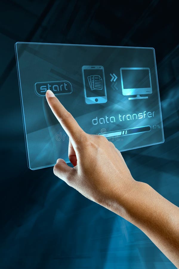 Transfer Data on a Digital Screen Stock Photo - Image of hand ...