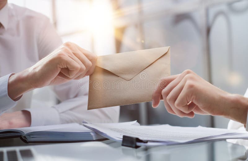 Transfer Envelope with Money from Hand To Hand in Office. Stock Image ...