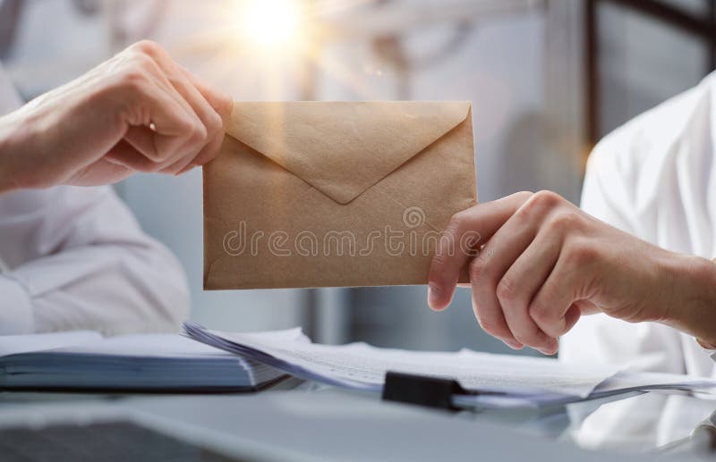 Transfer Envelope with Money from Hand To Hand in Office. Stock Image ...
