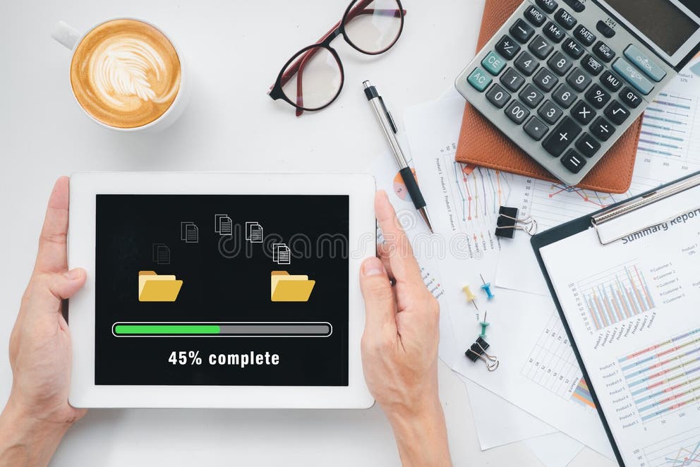 Transfer Files Data System Relocation Concept, Person Hand Using ...