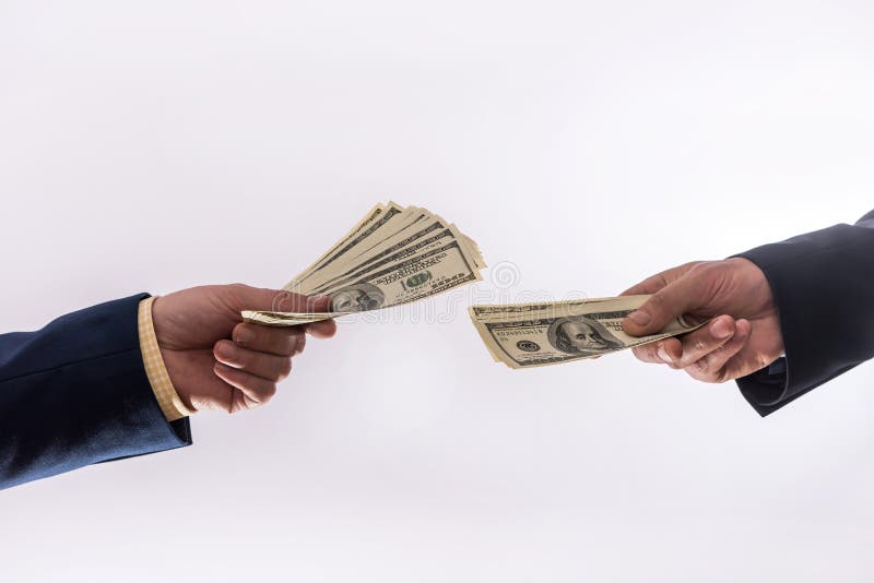Transfer Money Dollars in the Hands Isolated Stock Photo - Image of ...