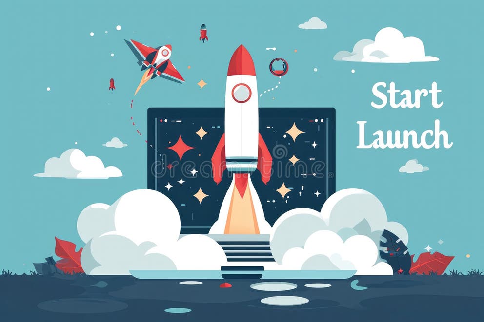 Transform Laptop Screen into a Rocket Launching Pad Stock Illustration ...