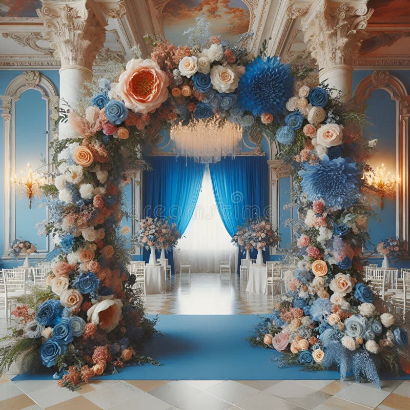 Charming Blue Flower Wedding Arch, Generative AI. Stock Illustration ...
