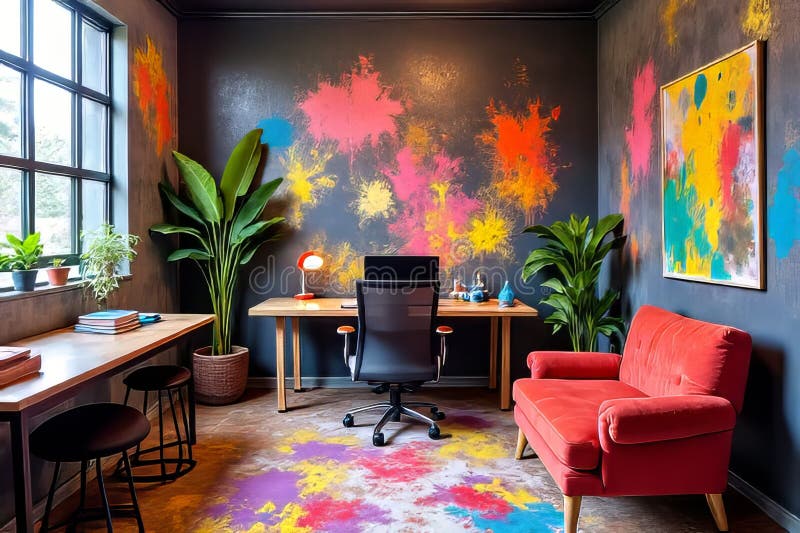 Inspiring Modern Workspace Design Vibrant Colors Artistic Decor and ...