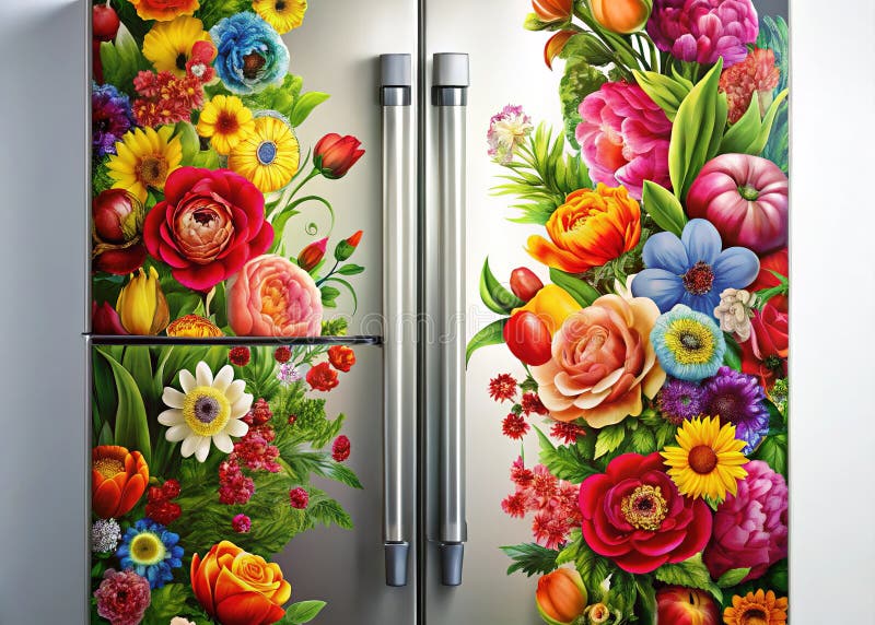 Vibrant Floral Refrigerator Door Design a Stunning Modern Abstract ...