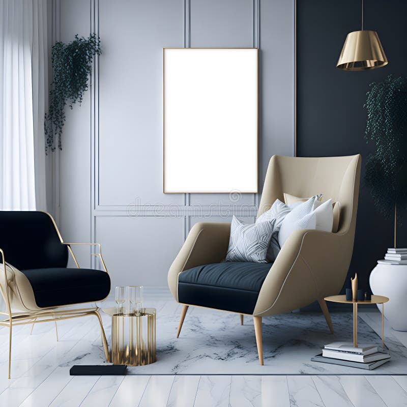 Modern Home Interior: Enhance Your Space with a Mock-up Poster on White ...