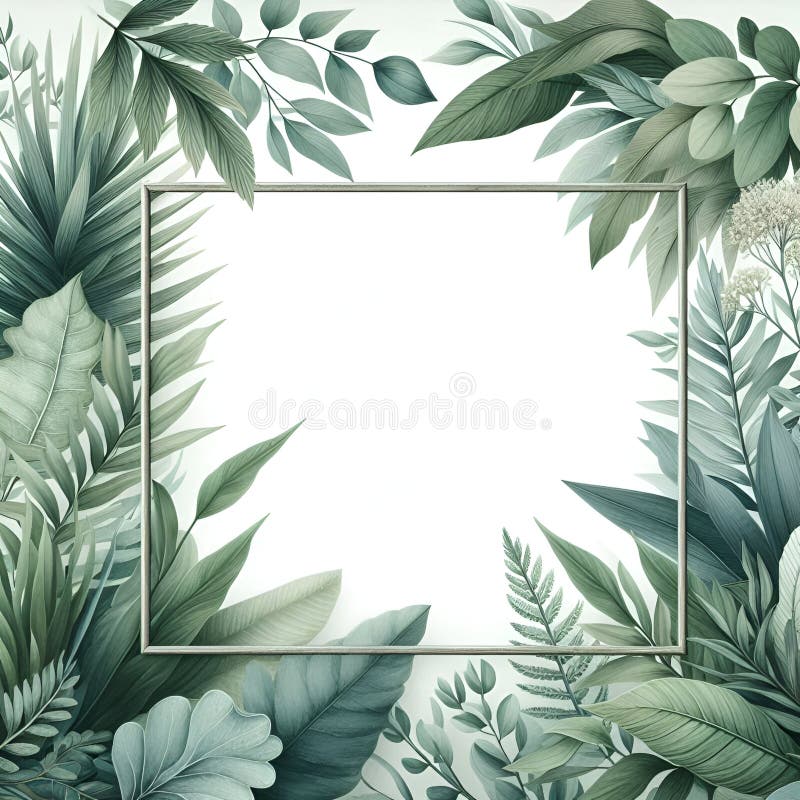 Botanical Greenery Border: Frame with Mint Leaves and Blooms, Isolated ...