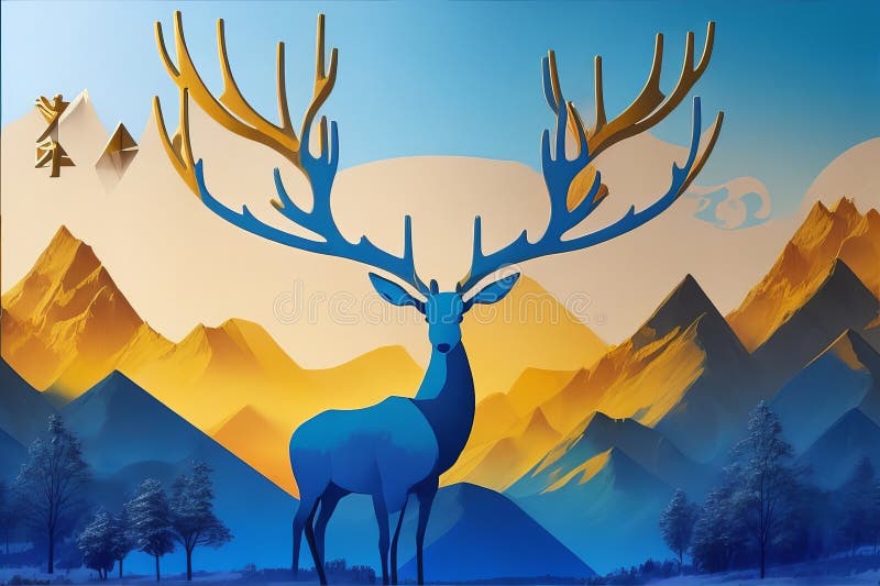 Transform Your Space with a Captivating Blue and Golden Deer Wall Art ...