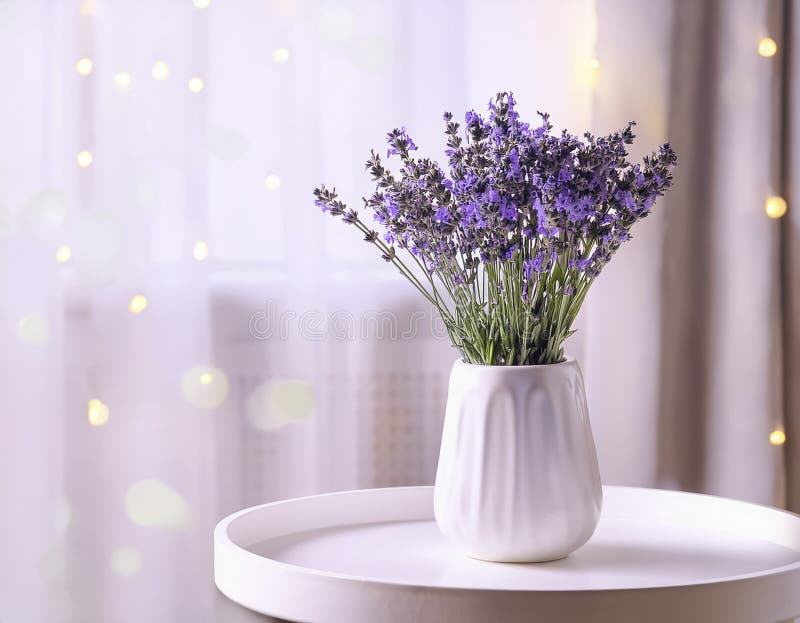 Stunning Lavender Flowers in Vase on Table in Room - Elegant Home Decor ...